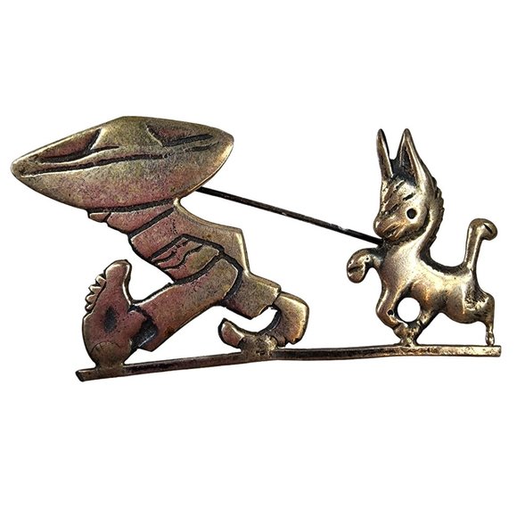 Jewelry | Mexico Silver Man Pulling Donkey Mule Pin Brooch Vintage ...